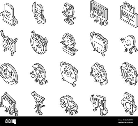 Retro Music Character Isometric Icons Set Vector Stock Vector Image