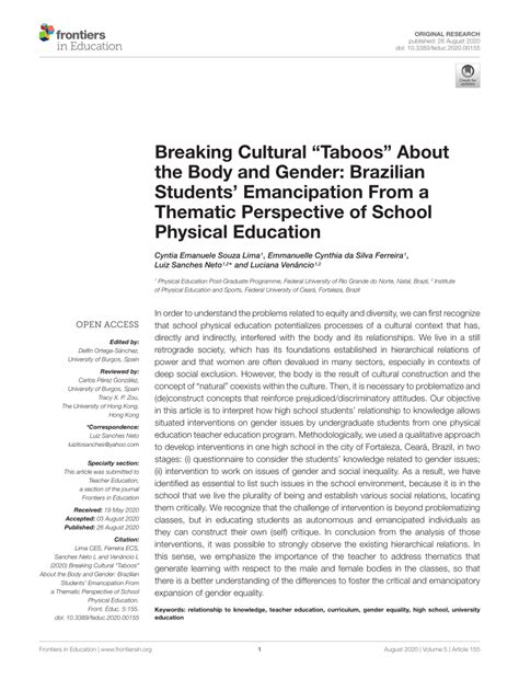 Pdf Breaking Cultural “taboos” About The Body And Gender Brazilian