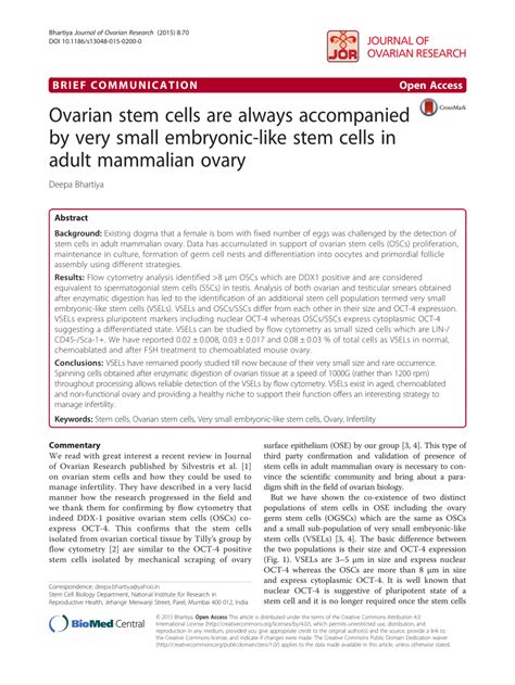 Pdf Ovarian Stem Cells Are Always Accompanied By Very Small Embryonic