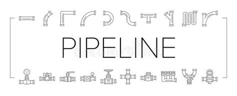Pipeline Oil Industry Gas Pipe Icons Set Vector Stock Illustration