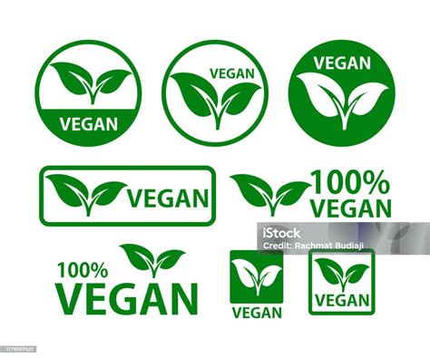 벡터 완전 채식주의 자 아이콘 세트 완전 채식 로고와 배지 레이블 흰색 배경 그림에 녹색 잎 0명에 대한 스톡 벡터 아트 및 기타 이미지 Istock