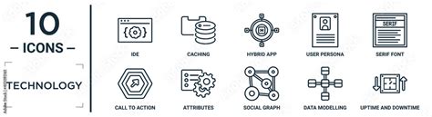 Technology Linear Icon Set Includes Thin Line Ide Hybrid App Serif