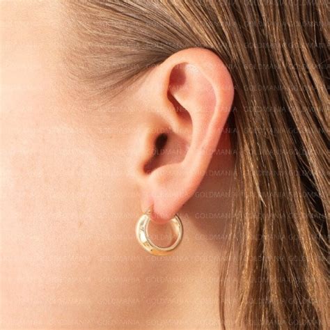 14k Yellow Gold Hoop Earrings Set 7mm Thick 15mm Wide Real Gold
