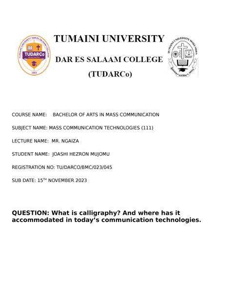 Calligraphy Assignment Course Name Bachelor Of Arts In Mass