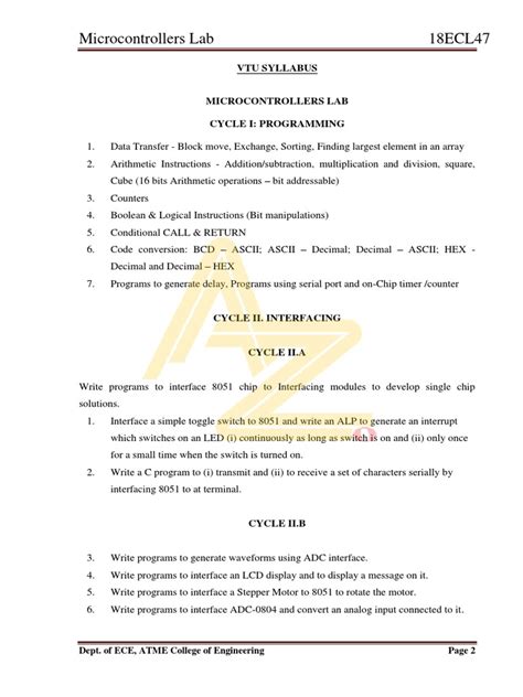 Microcontrollers Lab 18ecl47 Vtu Syllabus Pdf Subtraction