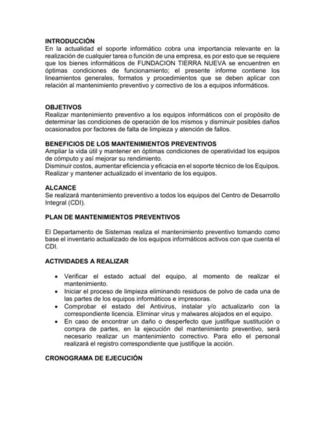 INFORME MANTENIMIENTO 2018