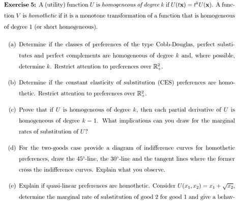 Exercise 5 A Utility Function U Is Homogeneous Of