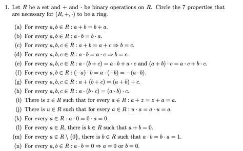 Solved 1 Let R Be A Set And And Be Binary Operations On Chegg