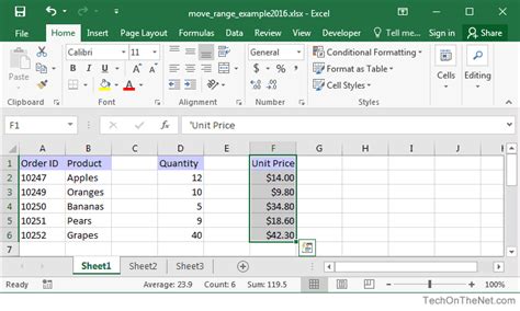Ms Excel 2016 Move A Range
