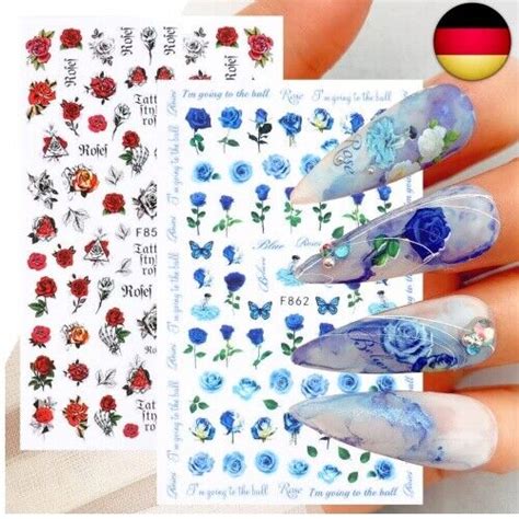 JMEOWIO Nagelsticker FrÃ hling Blumen Rose 10 BlÃ tter Nagelaufkleber S