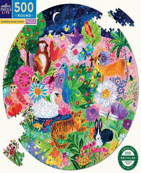 Eeboo Piece And Love Garden Sanctuary 500 Piece Round Adult Jigsaw