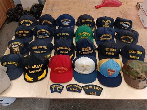 Vintage Lot 25 Navy Uscg Coast Guard Hat Uss Cgsc Kodiak Ww2 Snapback