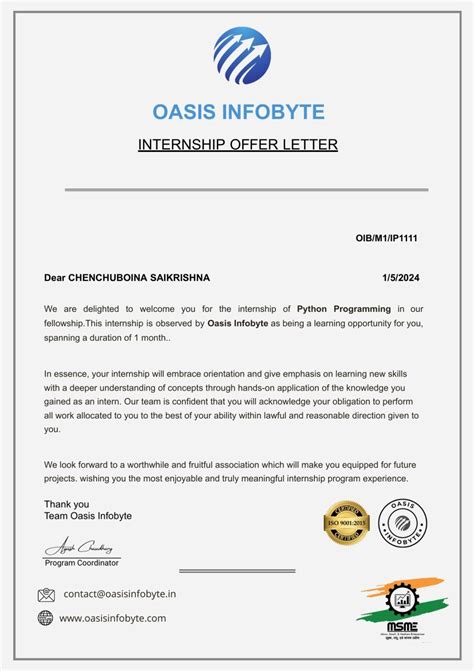 Chenchuboina Saikrishna On Linkedin Internshipoffer Pythonprogramming