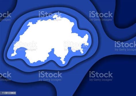 스위스 지도 개요에서에서 도식 레이어 3d 파도 잘라 종이 고 다른 하나를 숨깁니다 배너 포스터 인사말 카드에 대 한 레이아웃입니다 벡터 일러스트입니다 3차원 형태에 대한