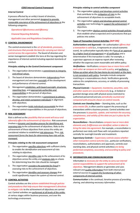 COSO Internal Control And PSQC COSO Internal Control Framework Internal Control A Process