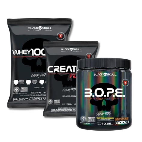 Kit Whey Protein 100 Hd Refil Morango 900g Black Skull Creatine Turbo