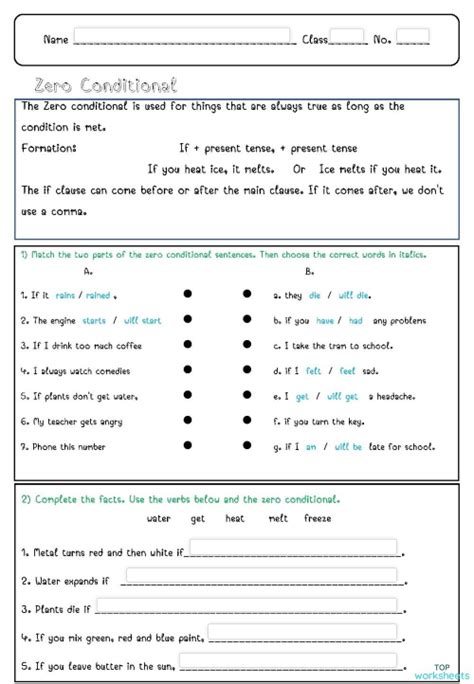 Zero Conditionals Interactive Worksheet Teaching