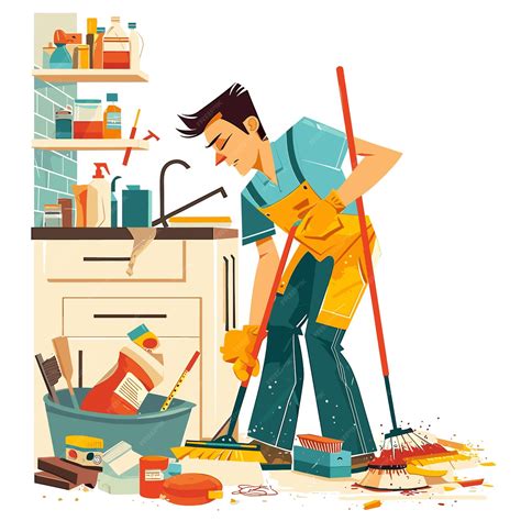 Overworked Man Cleaning Home In Soft Pastel Tones Premium Ai