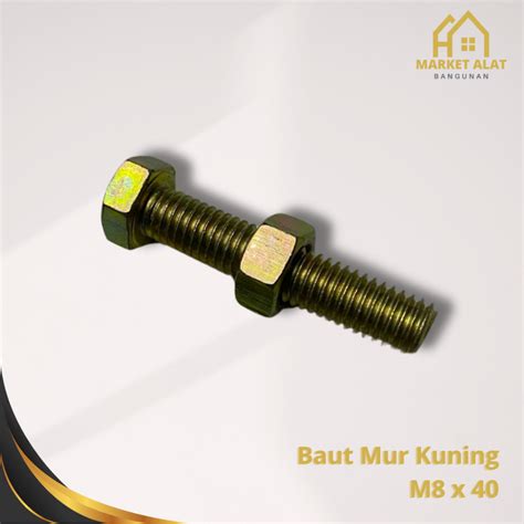 Jual Baut Mur Kuning Hexagon BMK M 8 X 40 Mm Hex Kunci 12 M8 X