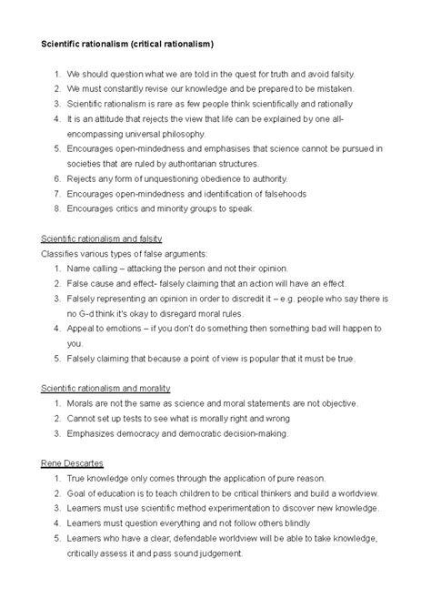 Scientific Rationalism Overview And Insights 10001 Studocu