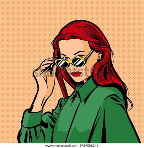 Woman Pop Art Vector Green Shirt Stock Vector Royalty Free 1989508241