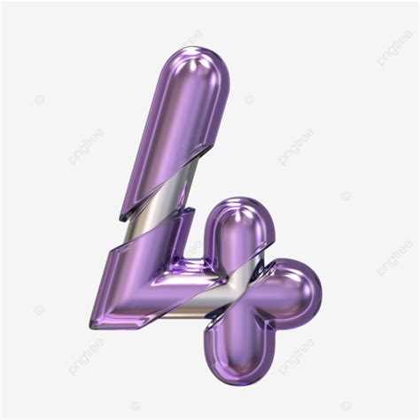 Purple Gem With 3d Metal Core And Number Number 4 Render Shine PNG