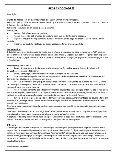 Regras Do Xadrez Pdf Xadrez Jogos De Tabuleiro Tradicionais
