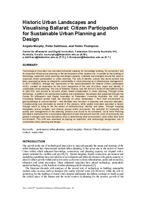 Pdf Historic Urban Landscapes And Visualising Ballarat Citizen Participation For Sustainable
