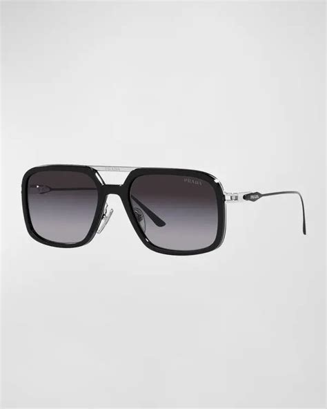 Prada Double Bridge Rectangle Sunglasses Black Editorialist