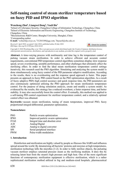 Pdf Self Tuning Control Of Steam Sterilizer Temperature Based On Fuzzy Pid And Ipso Algorithm