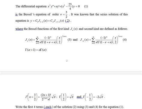 The Differential Equation Is The Bessel S Equation Chegg