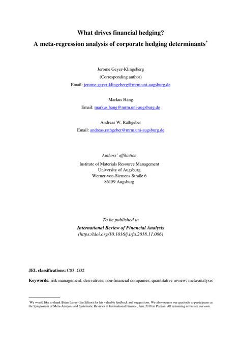 Pdf What Drives Financial Hedging A Meta Regression Analysis Of