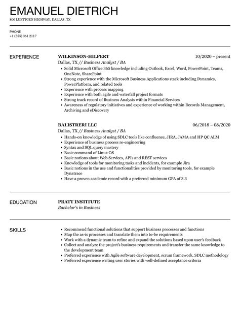 Business Analyst Ba Resume Samples Velvet Jobs