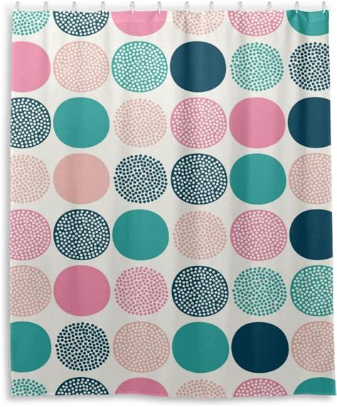Bestwell Colorful Polka Dots Bathroom Waterproof Shower Curtain Set