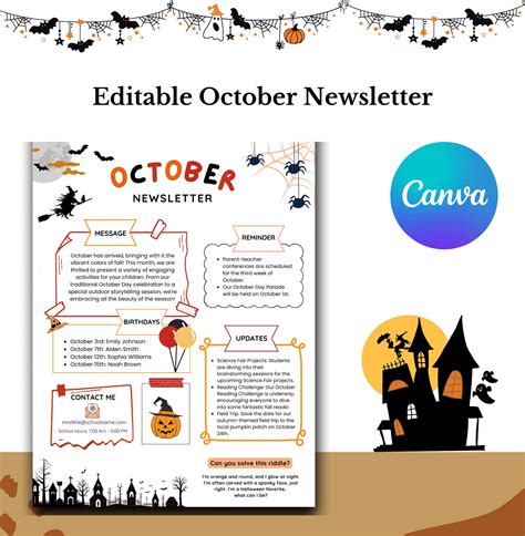 October Newsletter Template Editable Newsletter Monthly Newsletter