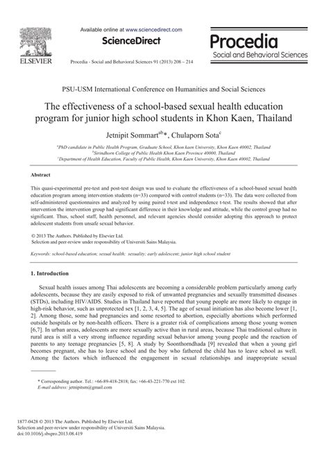 Pdf The Effectiveness Of A School Based Sexual Health Education