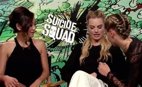 Suicide Squads Cara Delevingne Tweaks Margot Robbies Boob As She