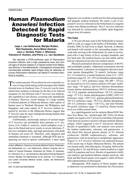Pdf Human Plasmodium Knowlesi Infection Detected By Rapid Diagnostic