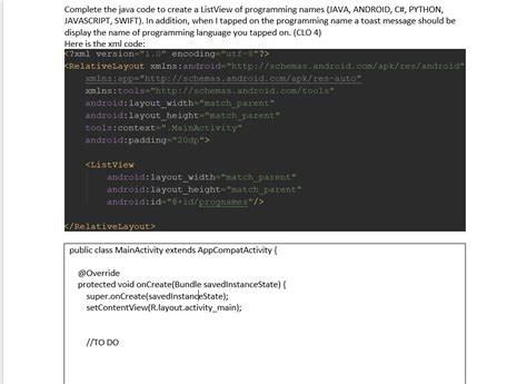 Solved Complete The Java Code To Create A Listview Of Chegg