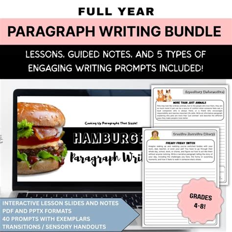 Full Year Paragraph Writing Bundle Hamburger Paragraph 5 Types Of