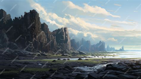 Premium Photo Basalt Beach A Dnd Style Illustration Of Tranquil Serenity