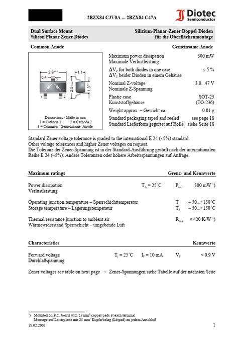 2BZX84C43A Diotec Diodes Hoja de datos Ficha técnica Distribuidor