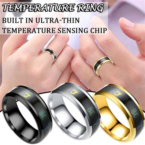 7 12 Sizes Temperature Smart Sensor Body Ring Stainless Steel Fashion Display Temperature Test