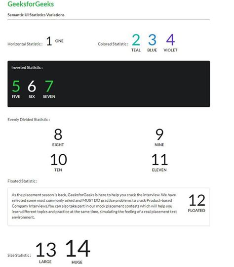 Semantic UI Statistics Variations GeeksforGeeks
