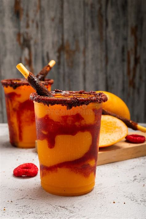 Mangonada Typical Mexican Mango Smoothie With Chamoy Sauce Stock Image Image Of Tajashy