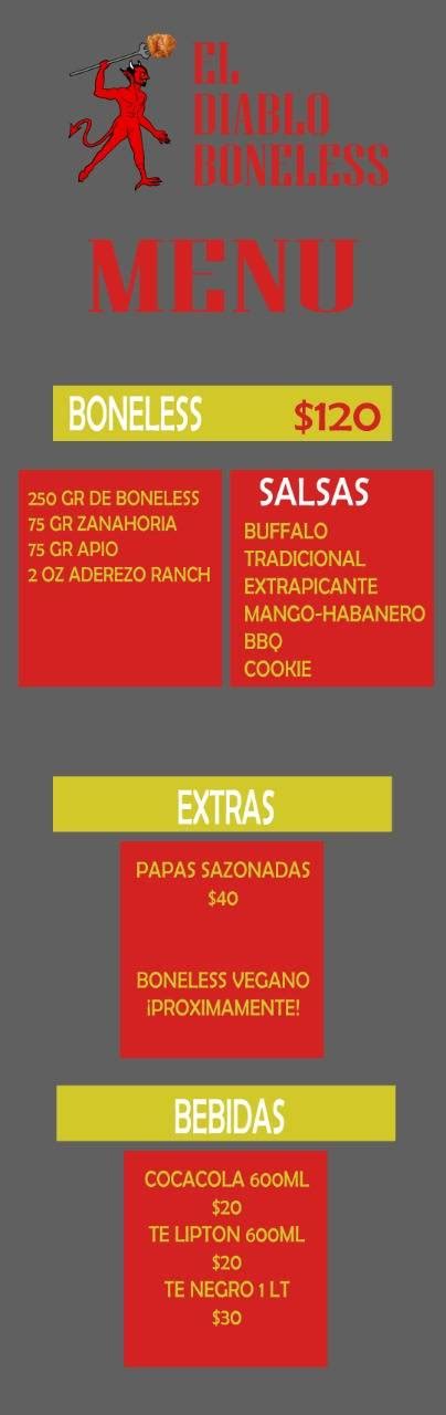 Carta Del Restaurante El Diablo Boneless Hermosillo