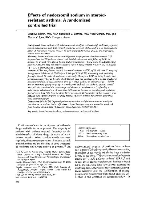 Pdf Effects Of Nedocromil Sodium In Steroid Resistant Asthma A
