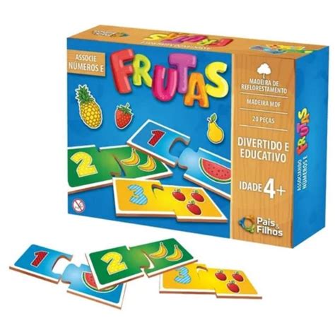 Jogo Associe Números e Frutas em Madeira Pais e Filhos