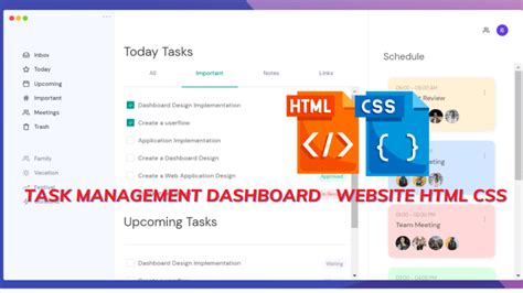 Task Manager Dashboard Design Using Html And Css