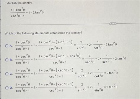 Solved Establish The Identity Csc Tane Chegg Com